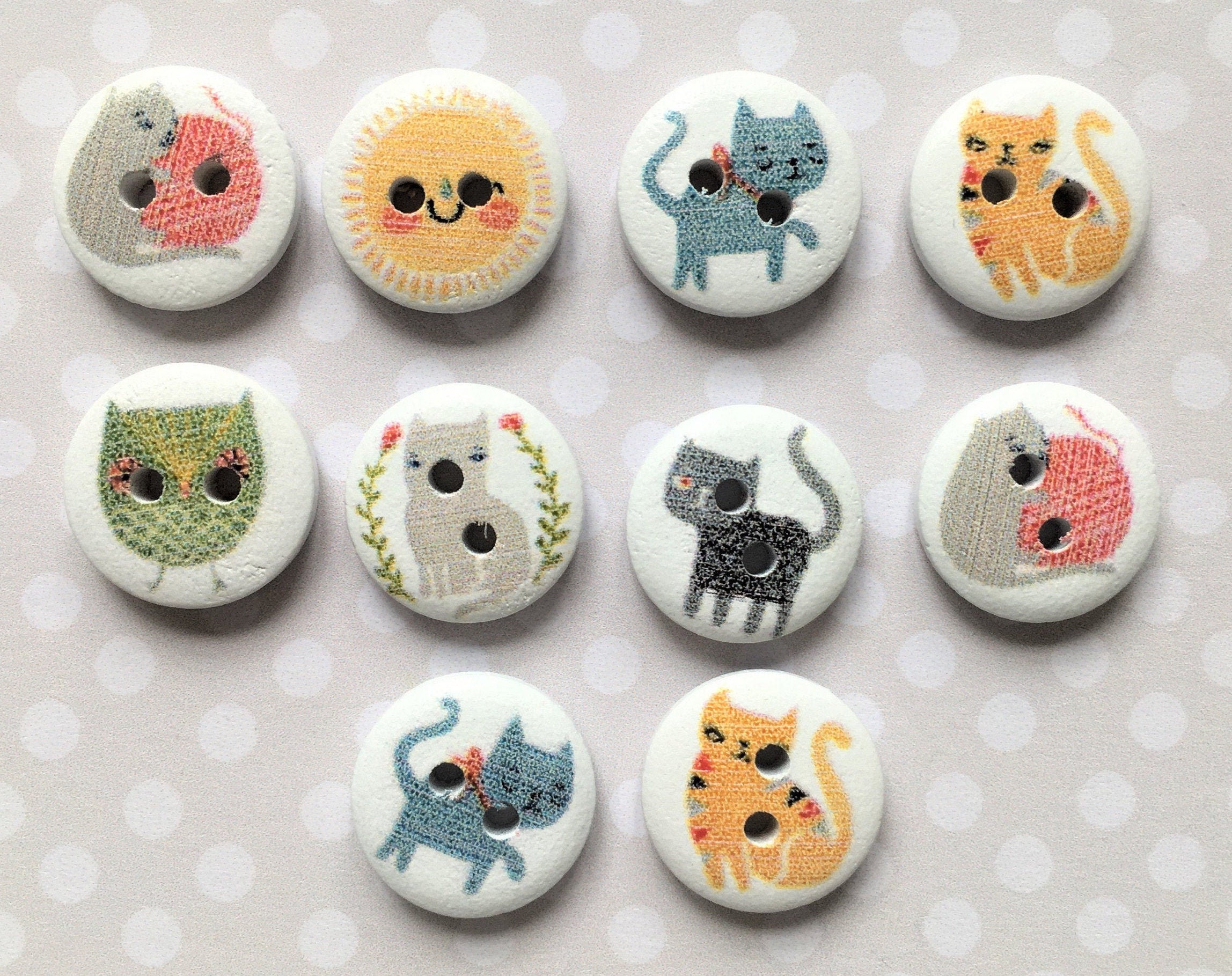 15 Mm CAT BUTTONS X 10, Cute Little Cat Buttons, Cat Buttons, Cat ...