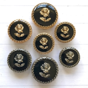 17/20/23mm METAL SHANK ENAMELLED Rose Design Buttons, Stylish Gold ...