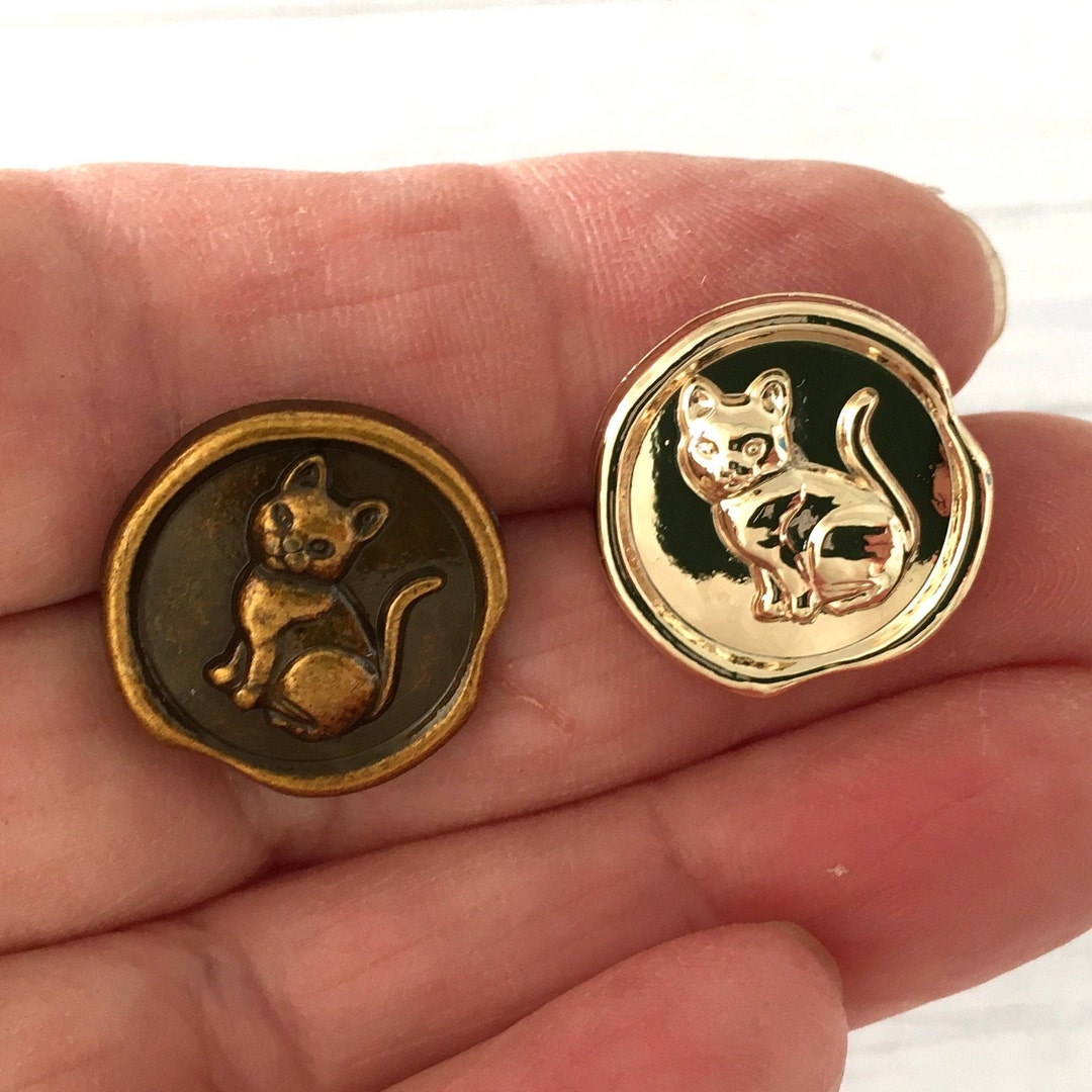 17.5mm CUTE CAT IRREGULAR Shape Antique Gold and Light Gold Vintage ...