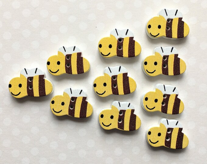 BEE BUTTONS X 10 Cute Wooden Bee Buttons Wooden Bee Buttons - Etsy UK