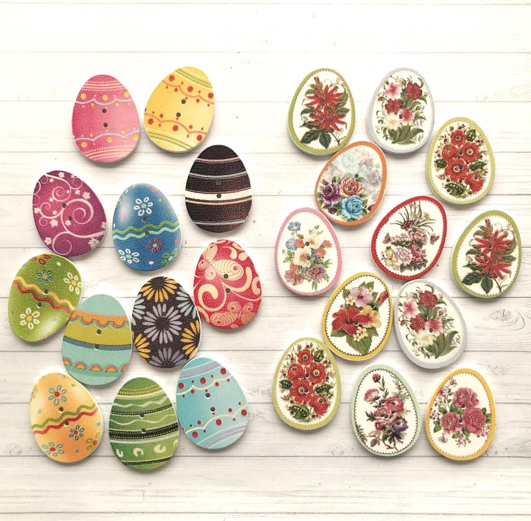 6 X EASTER EGG Buttons , 30mm X 23mm Wooden Egg Buttons, Easter Buttons ...