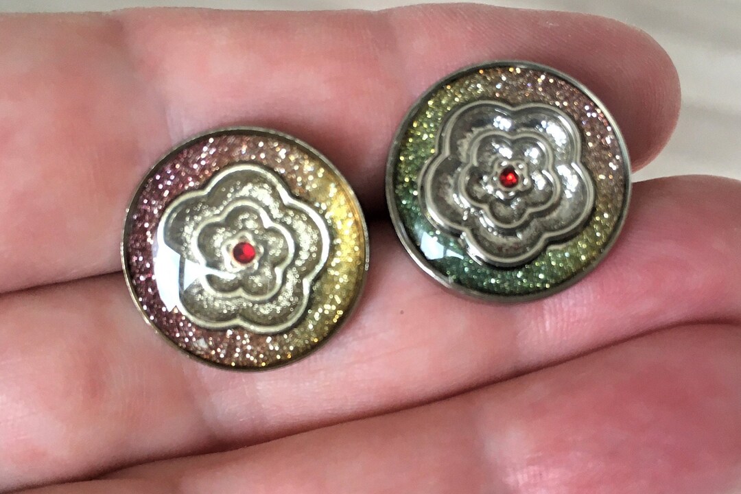 18mm MULTI COLOURED SPARKLY Metal Buttons, Silver or Gold Backed ...
