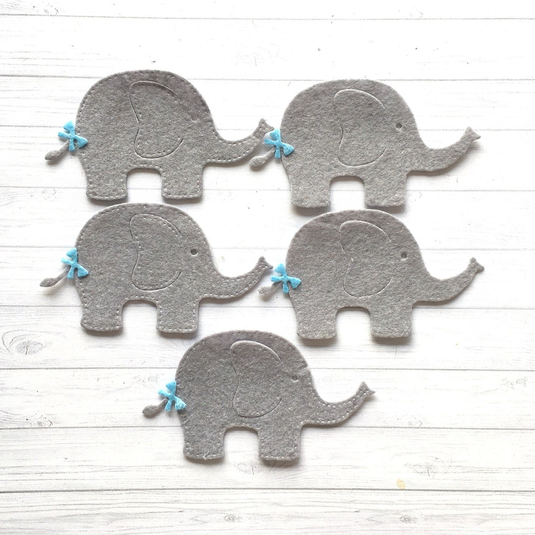 5 X FELT DIE CUT Elephants, Elephant Die Cuts, Grey Felt Elephants ...
