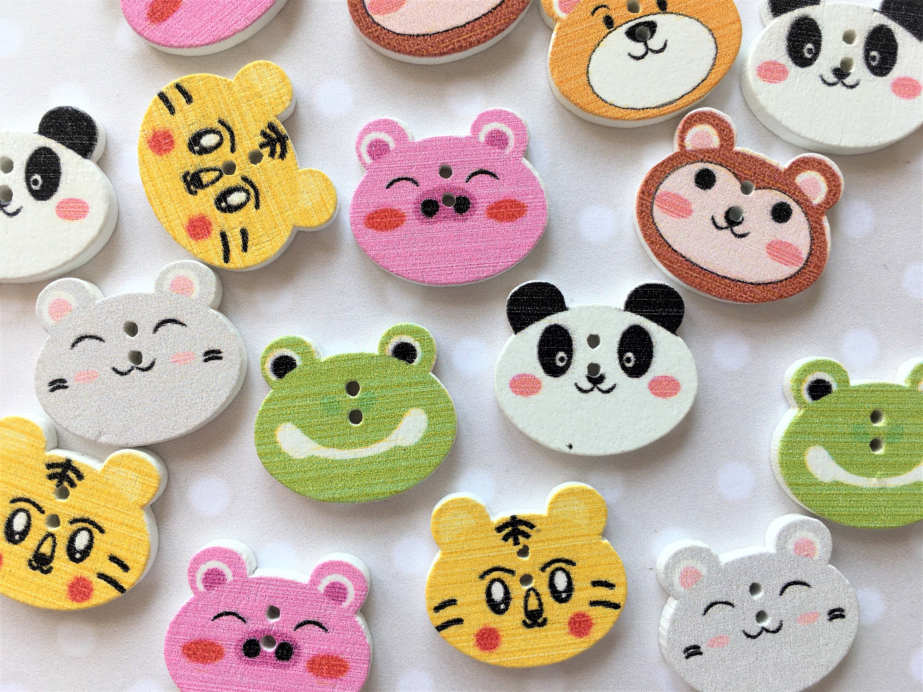 ANIMAL FACE Buttons X 9 Cute Animal Face Panda Pig Frog - Etsy UK
