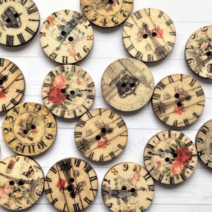 15/20/25mm VINTAGE STYLE Wooden Clock Buttons, Round Vintage Design ...