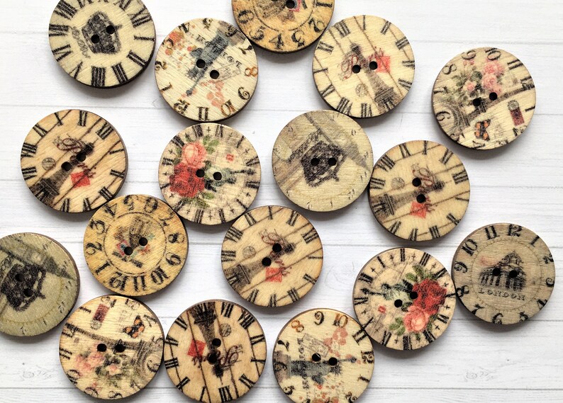 15/20/25mm VINTAGE STYLE Wooden Clock Buttons Round Vintage - Etsy