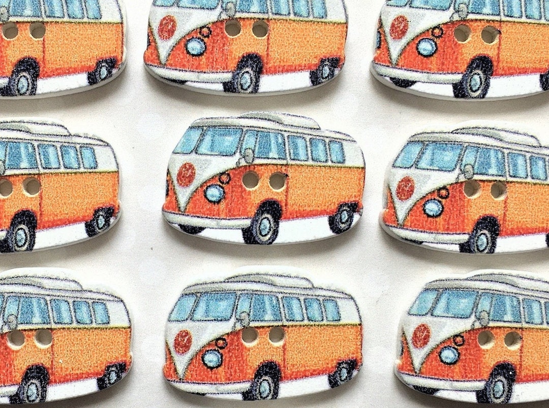 CAMPER VAN Buttons X 8 , Wooden Campervan Buttons, Cute Wooden Camper ...