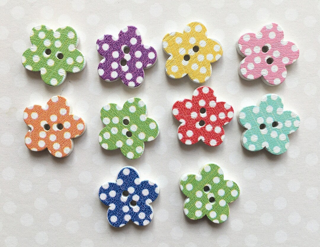 17 Mm WOODEN SPOTTY FLOWER Buttons X10, Cute Flower Shaped Wooden ...