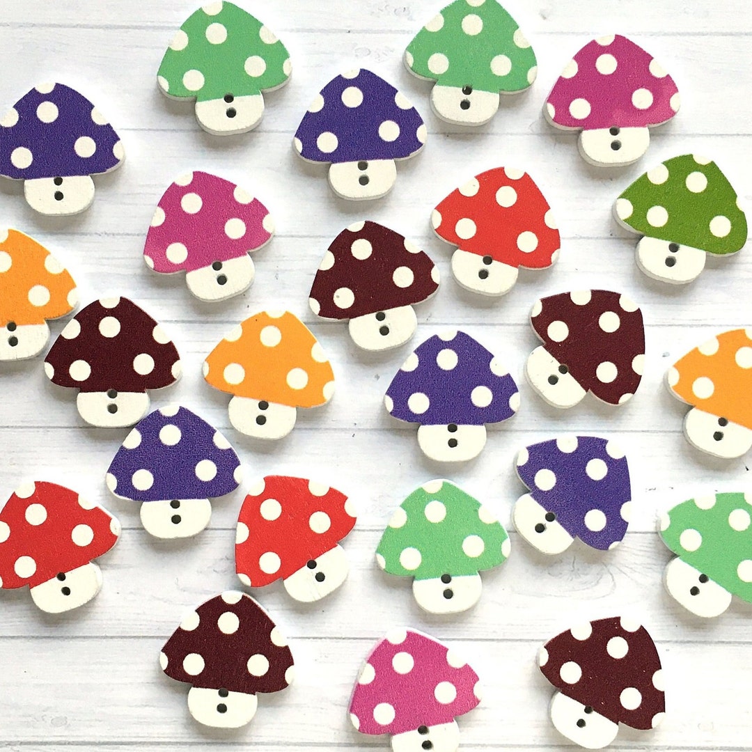 TOADSTOOL WOODEN BUTTONS X 9, Toadstool Wooden Buttons, Mushroom ...