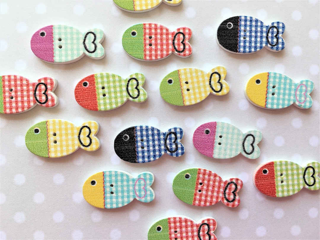 CUTE FISH BUTTONS X 8, Wooden Fish Buttons 25mm X 13 Mm, Sea Life ...