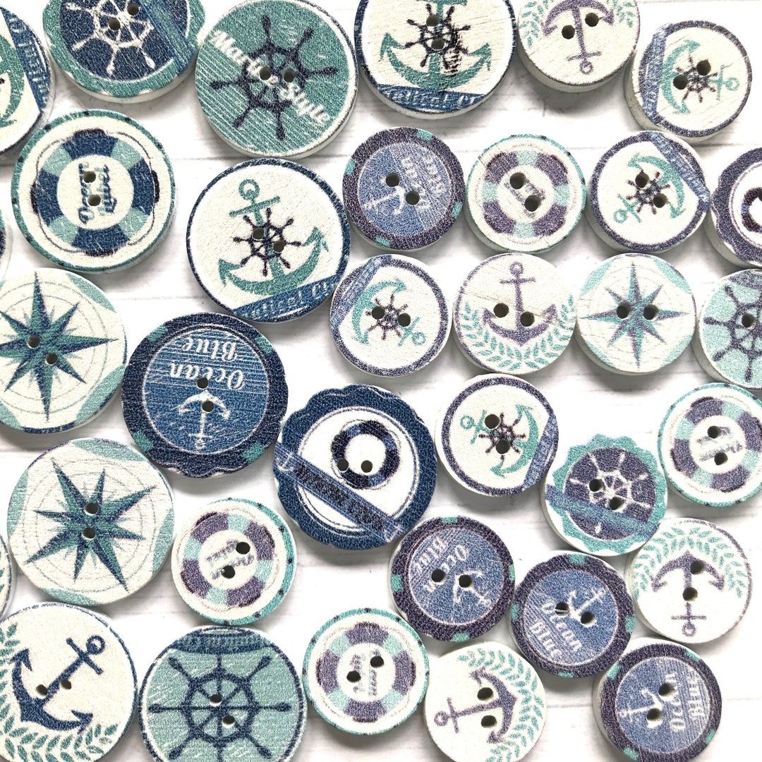 15mm/20 Mm NAUTICAL THEME Buttons X 9, Coastal Theme Buttons, Shabby ...