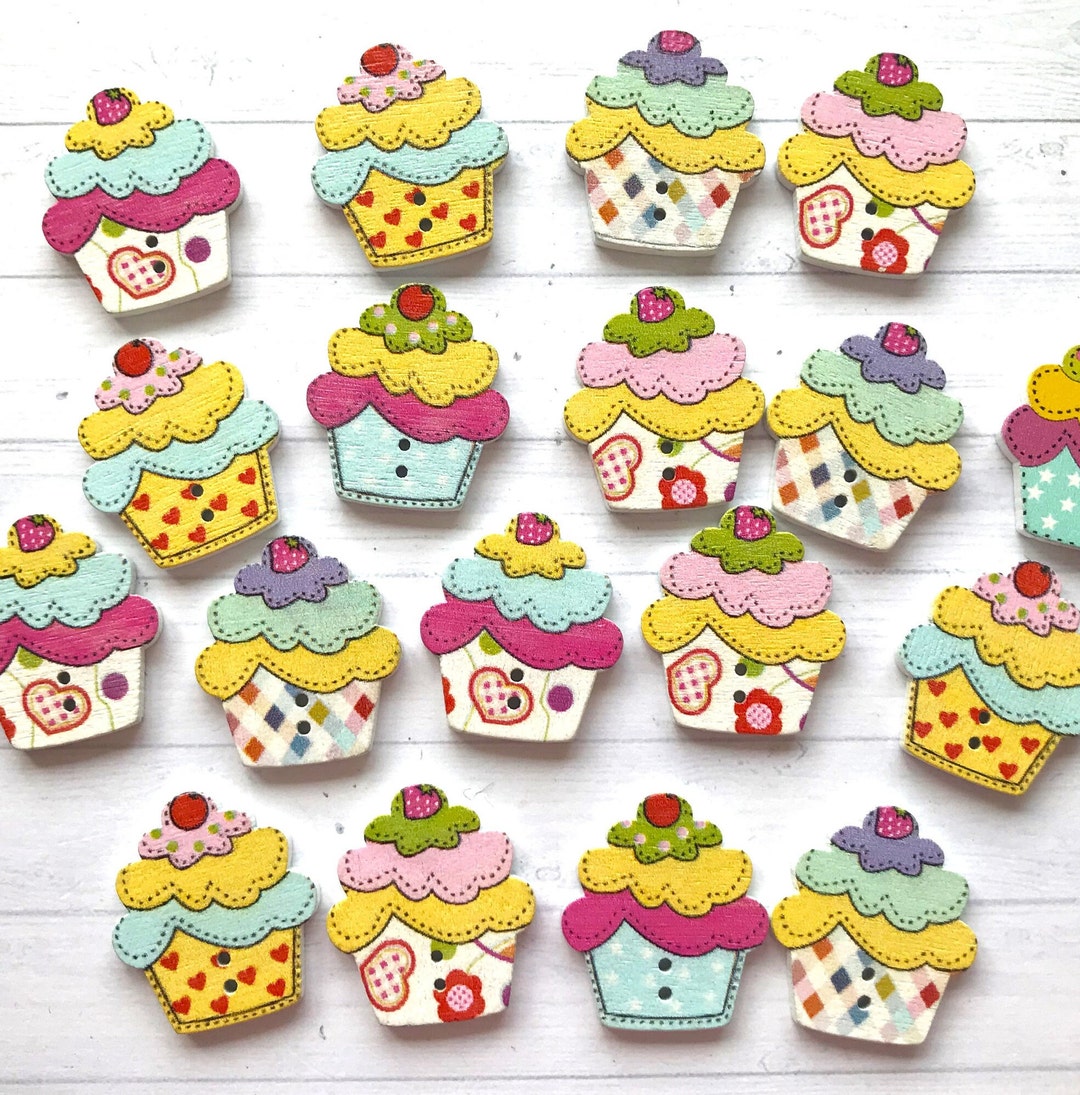 CUPCAKE BUTTONS, Mixed Cupcake Buttons X 9, Happy Birthday Buttons X 6 ...