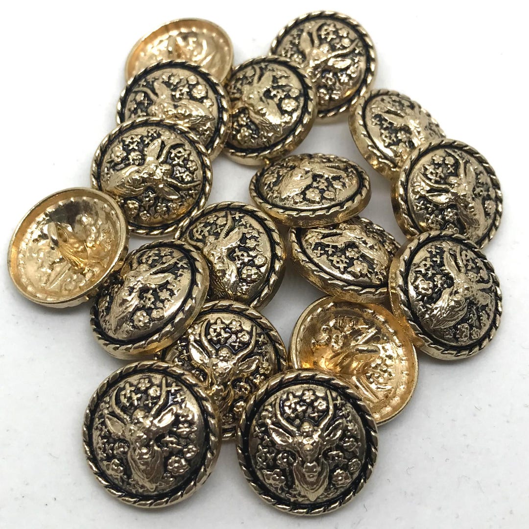 20mm METAL STAG HEAD Buttons, Gold Metal Stag Head Shank Buttons, Stags ...