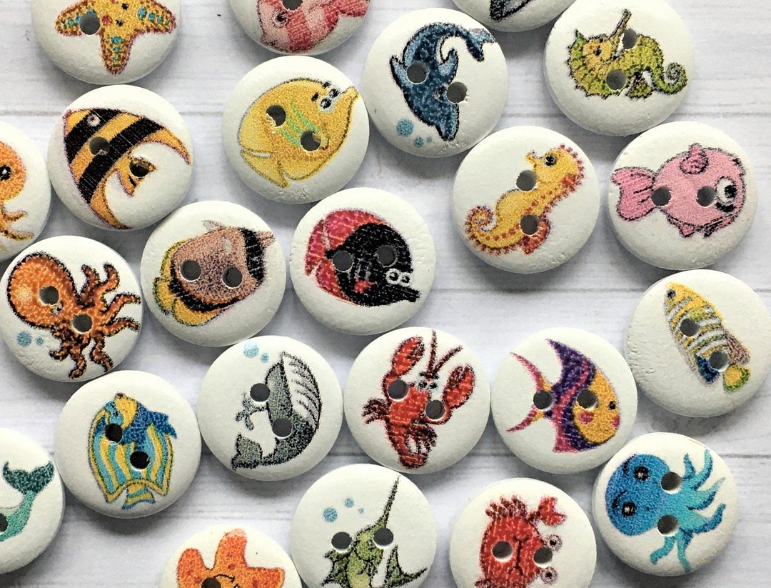 SEA LIFE BUTTONS 15 Mm X 10, Cute Little Sea Life Buttons, Fish Buttons ...