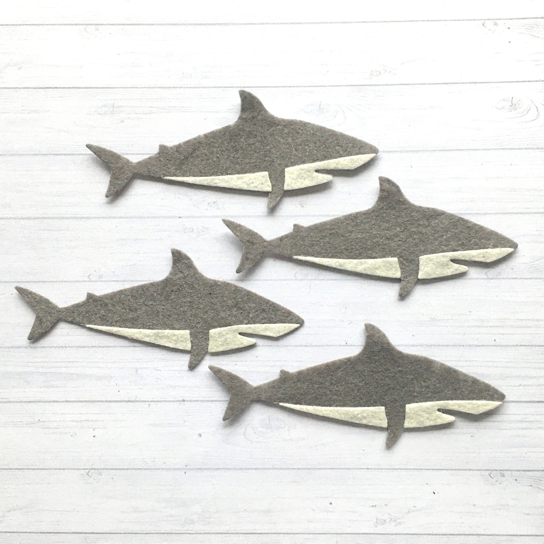 4 X FELT SHARKS, Felt Shark Die Cuts, Shark Felt Die Cuts, Shark Felt ...