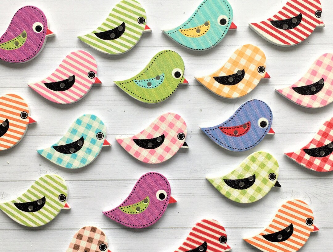 28mm BIRD BUTTONS X 10, Cute Wooden Bird Buttons, Little Bird Buttons ...