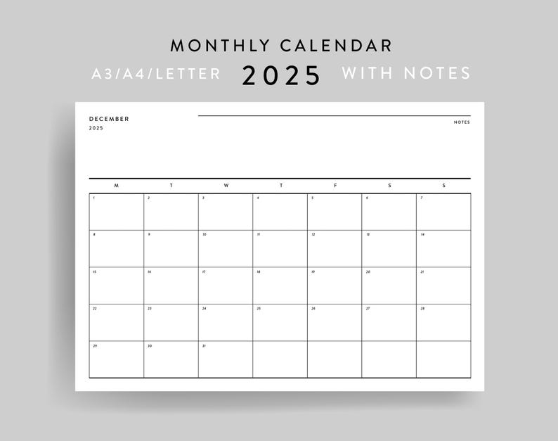 Minimalist Calendar 2025, Monthly Calendar, Calendar With Notes ...