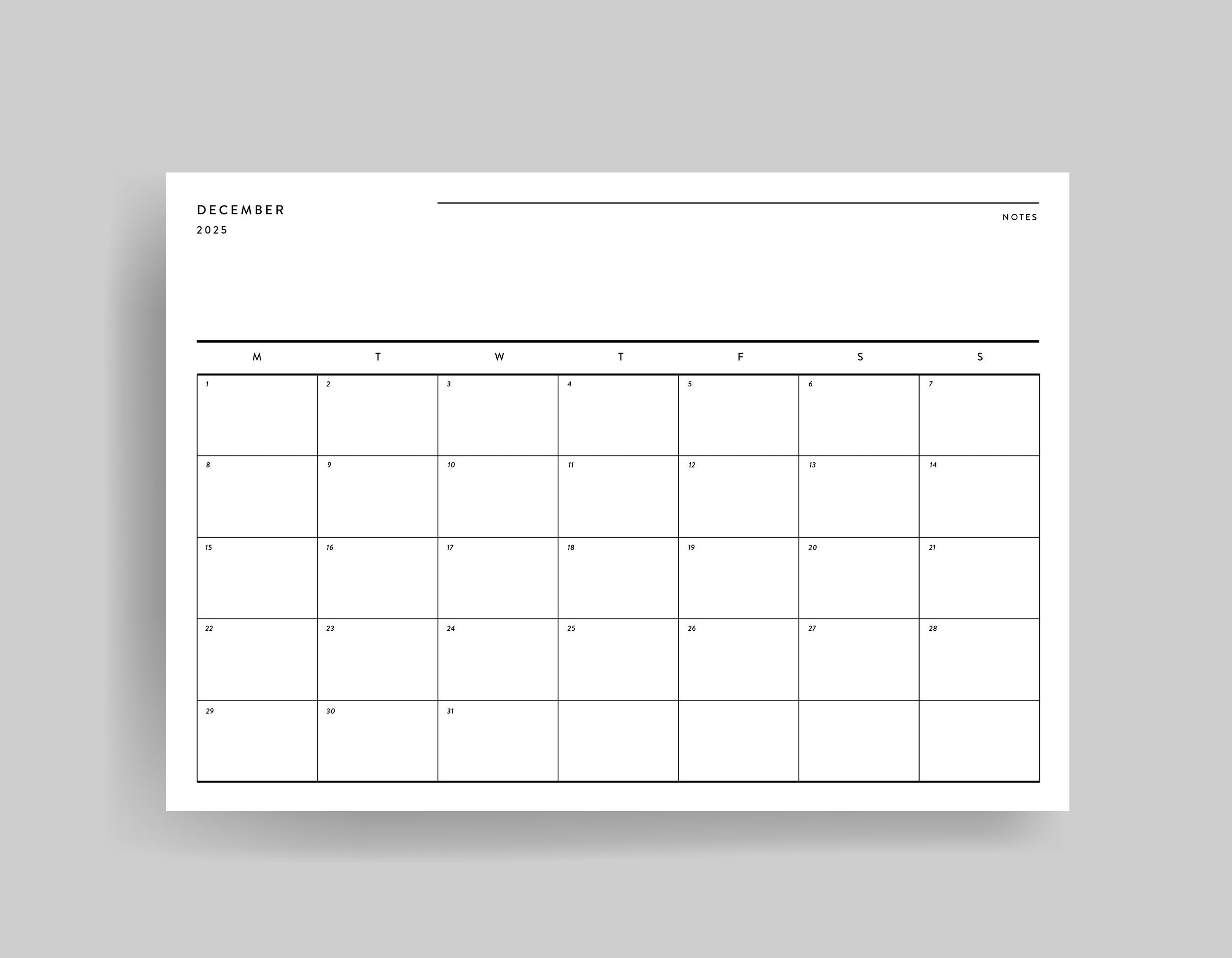 Minimalist Calendar 2025, Monthly Calendar, Calendar With Notes ...