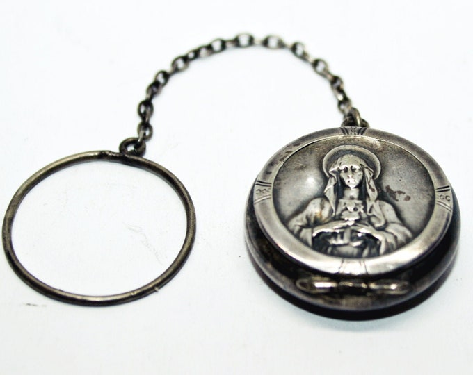 Antique German Alpaca Silver Mother Mary Reliquary Chatelaine Pendant ...