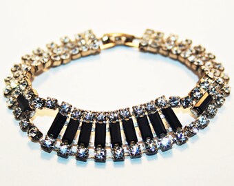 Rarevintage 1950's Expandable Bracelet 3 Rows of Clear and Black ...