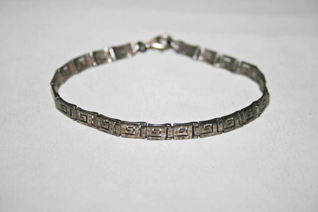 Vintage Sterling Silver Greek Key Chain Bracelet - Etsy