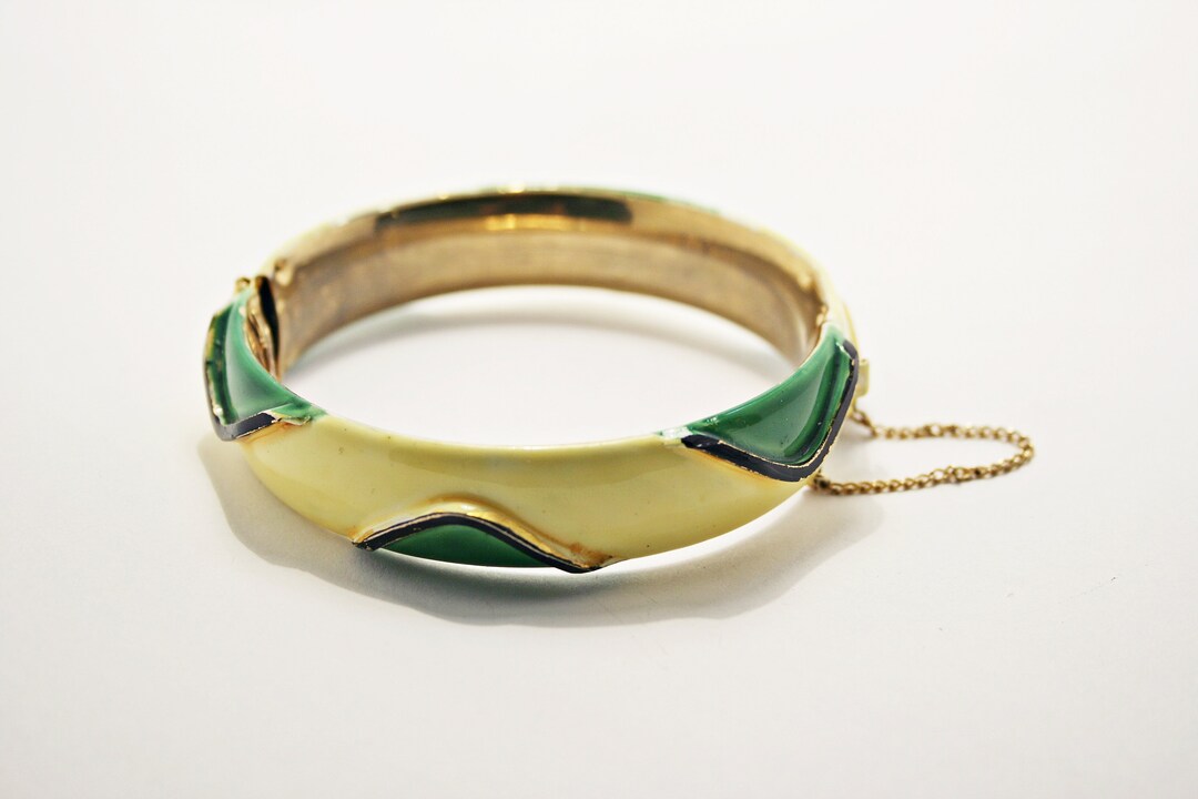 C1960s Vintage Sandor Co. Enameled Yellow and Green Hinged Cuff ...