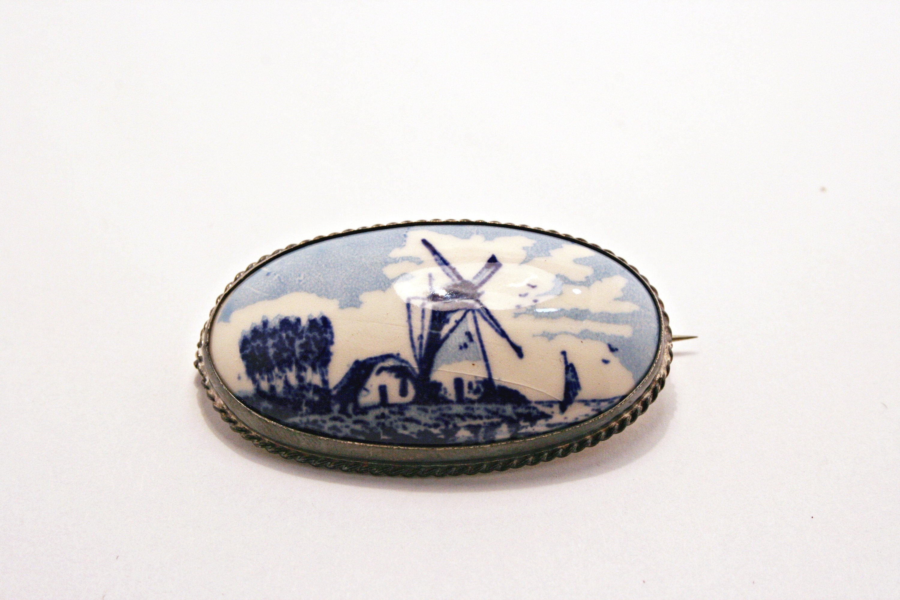 C1930s Antique Dutch Sterling Silver Delft Porcelain Brooch - Etsy