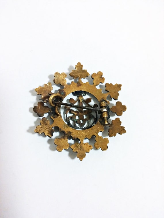 Antique Victorian Gothic Brass Brooch Cathedral - Fre… - Gem