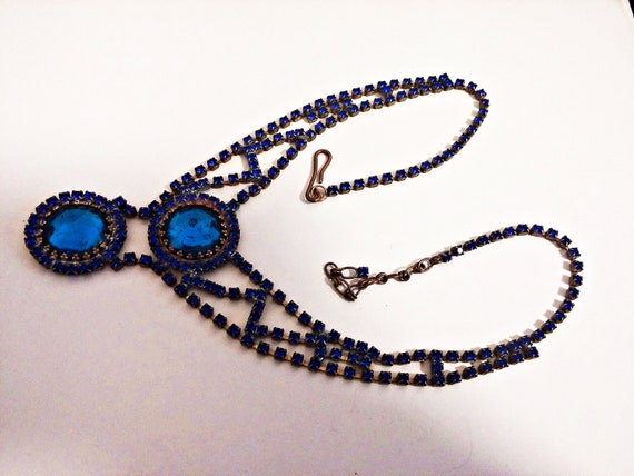 19 Antique Czech Art Deco Blue Glass Necklace Circ Gem