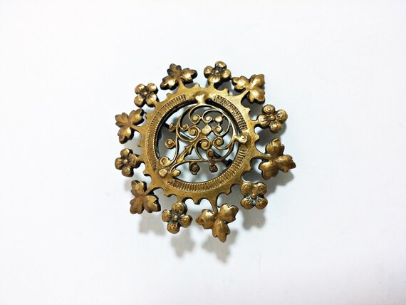 Antique Victorian Gothic Brass Brooch Cathedral - Fre… - Gem