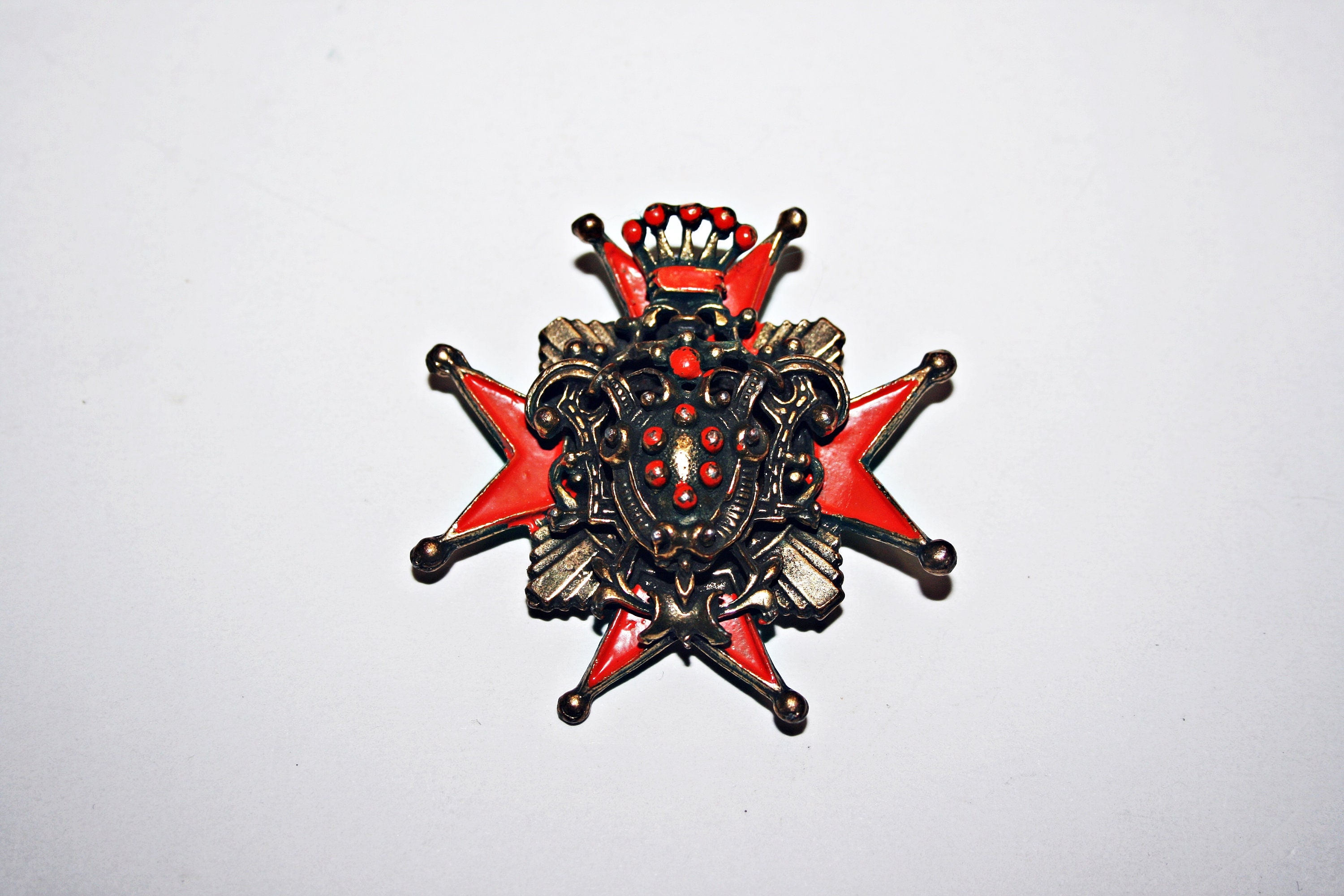 C1950s Vintage Red Enameled Maltese Cross Brooch | Etsy