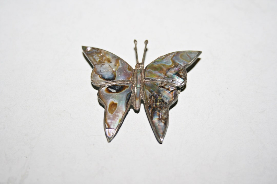 Vintage Sterling Silver Abalone Shell Butterfly Brooch - Etsy