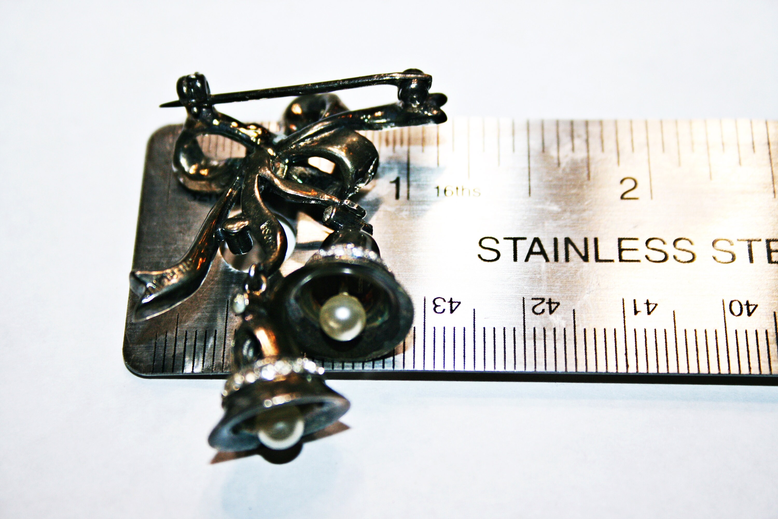Vintage Sterling Silver and Clear Diamante Bell Brooch With Genuine ...