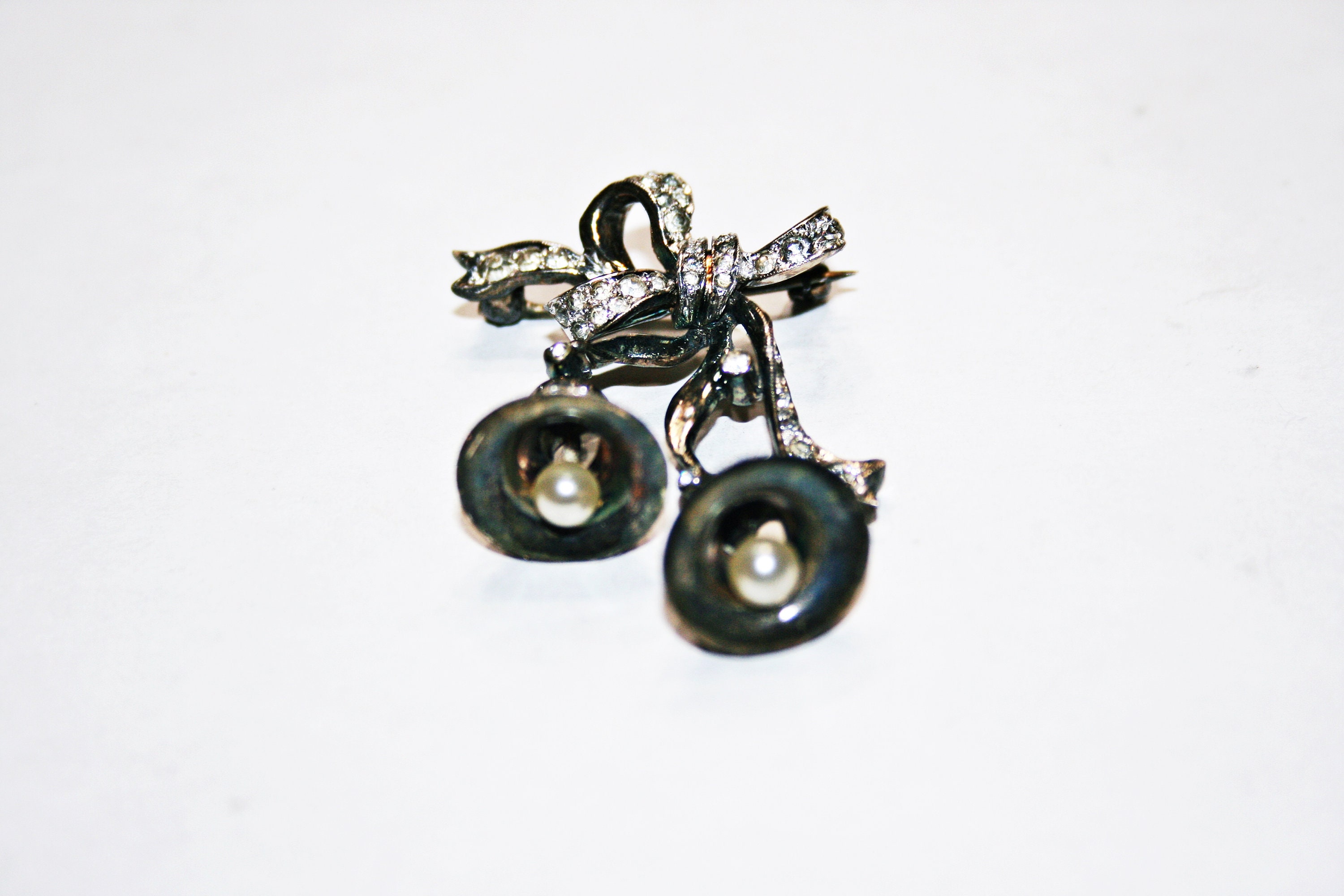 Vintage Sterling Silver and Clear Diamante Bell Brooch With Genuine ...
