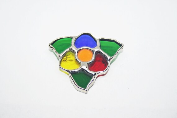 Vintage Handmade Stained Glass Triangle Brooch - Gem