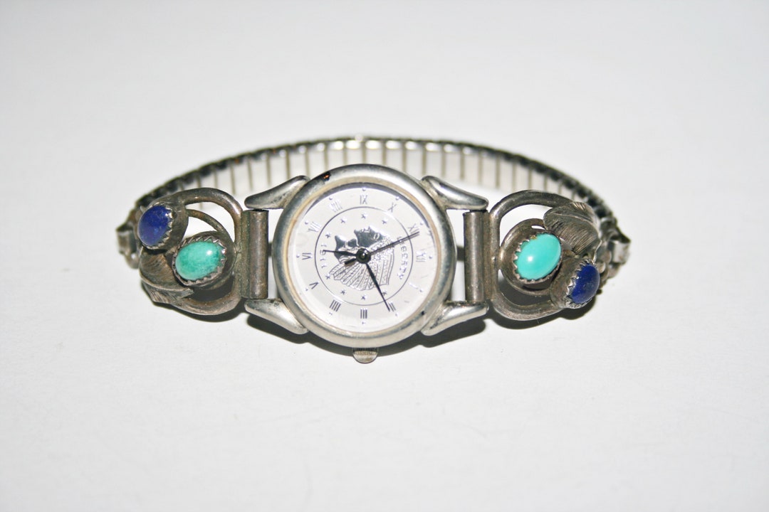 Vintage Sterling Silver and Turquoise Native American Watch Band With ...