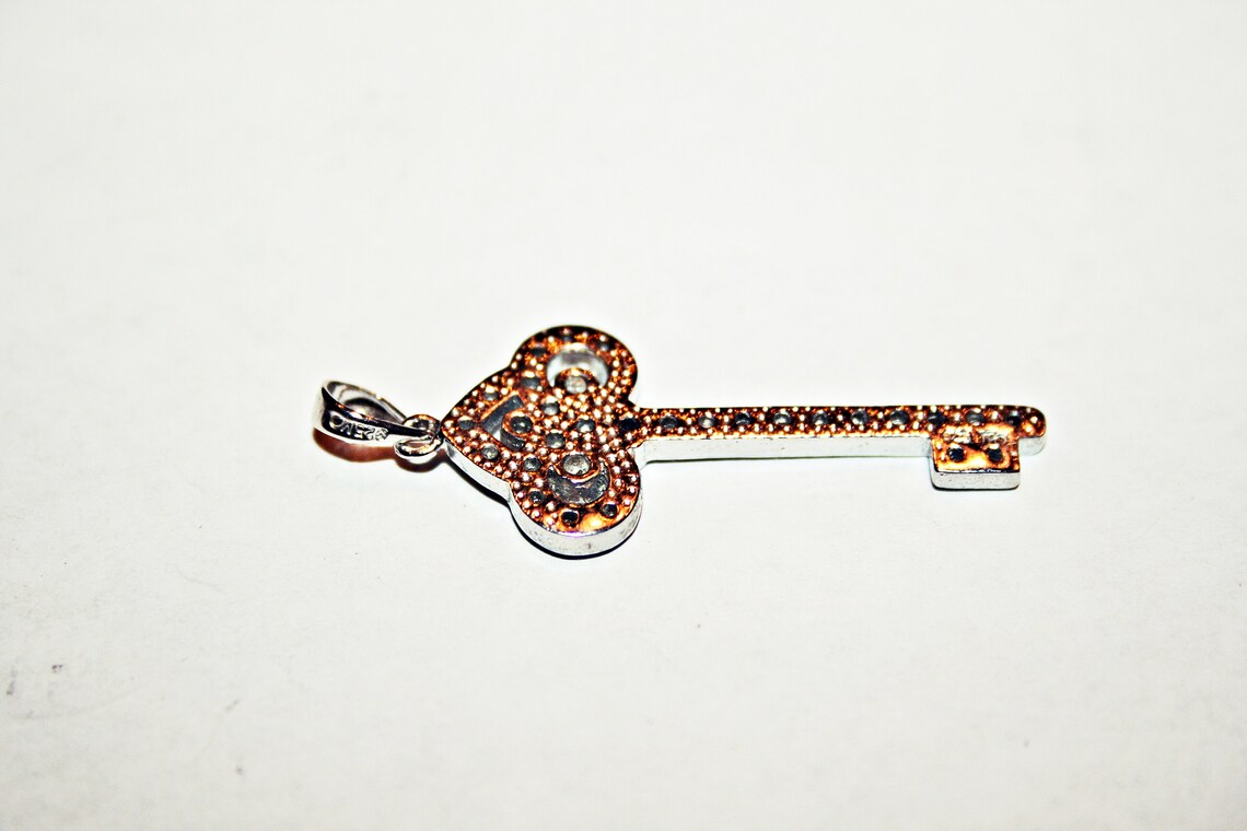 Vintage Sterling Silver Key Pendant | Etsy