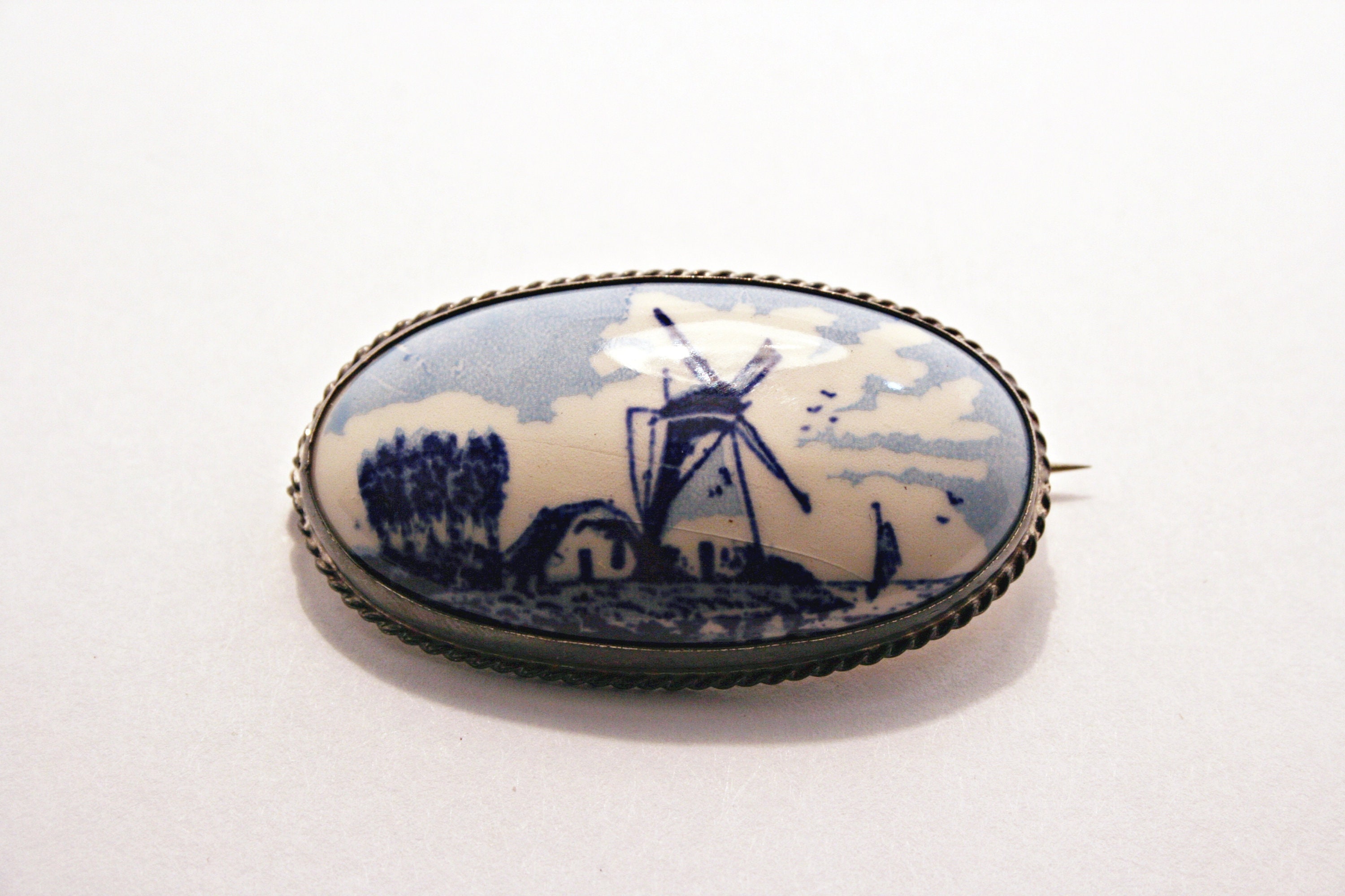 C1930s Antique Dutch Sterling Silver Delft Porcelain Brooch - Etsy