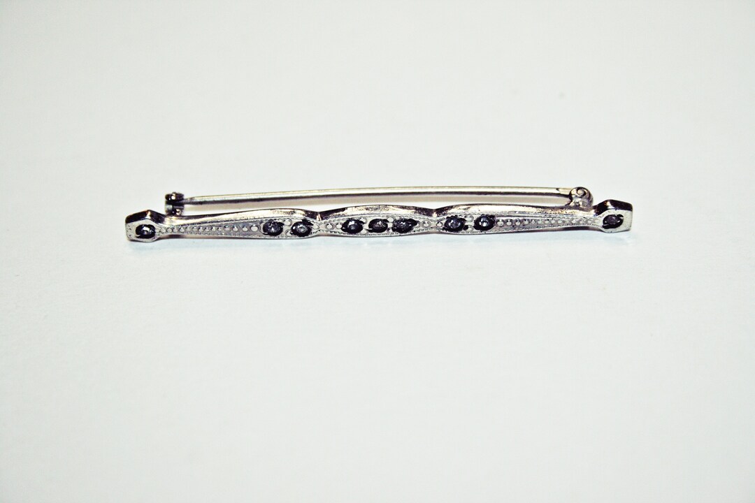 Vintage Sterling Silver Diamante Bar Brooch - Etsy