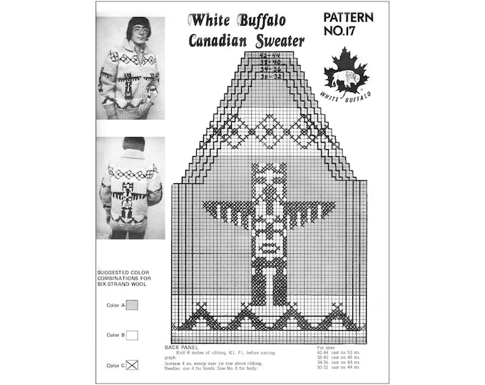 White Buffalo Pattern 16 Cowichan Salish Sweater Knit Cardigan Native ...