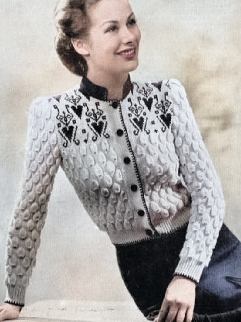 1940s Tyrolean Sweater Pattern, Bestway 1797 Embroidered Cardigan ...