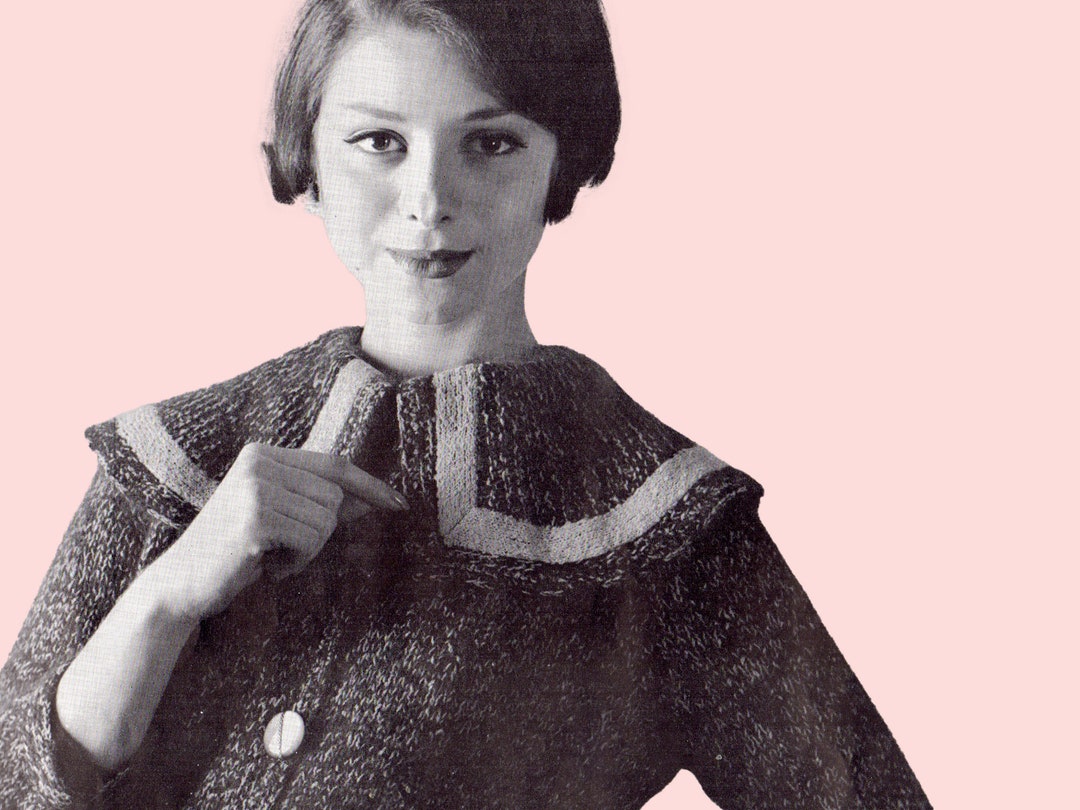 1950s Cardigan Knitting Pattern: Ladies' Pilgrim Collar Sweater (PDF ...
