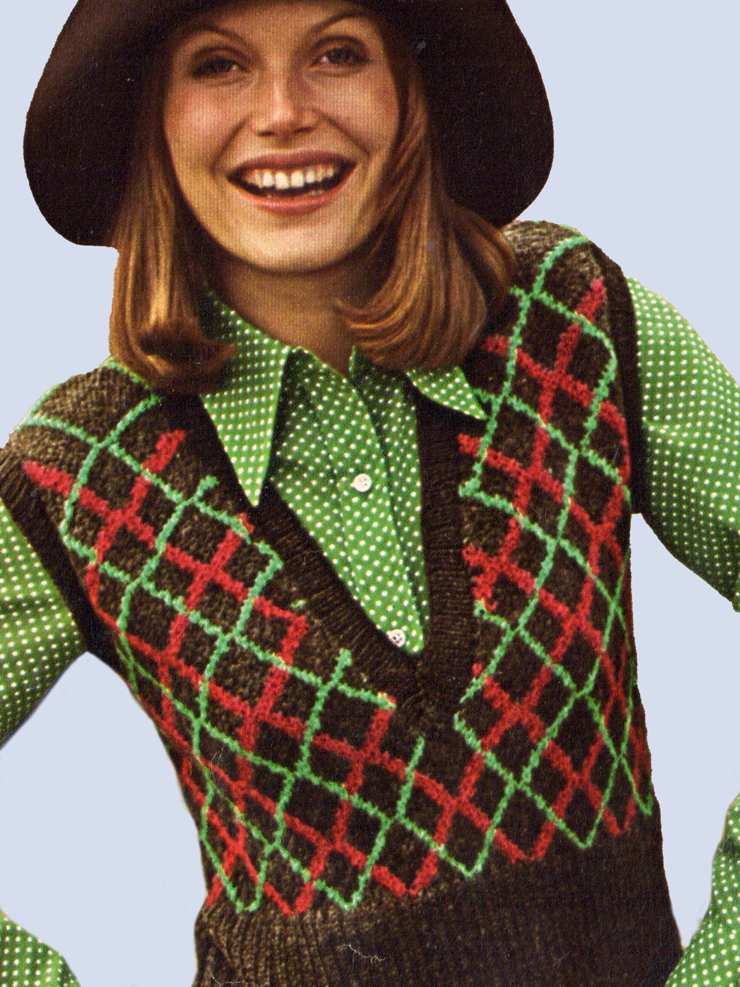 Vintage 1970s Knitting Pattern Colorful Seventies Knitted Vest With ...