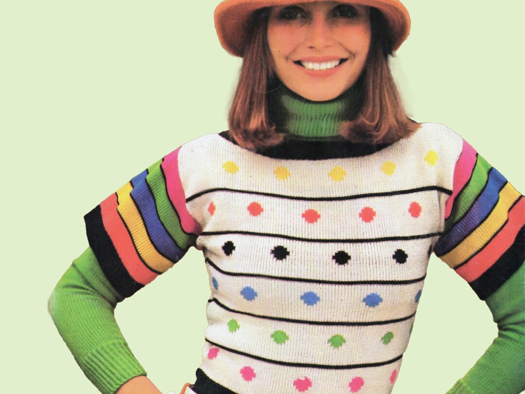 1970s Twinset Knitting Pattern: Striped, Polka Dot Pullover (PDF ...
