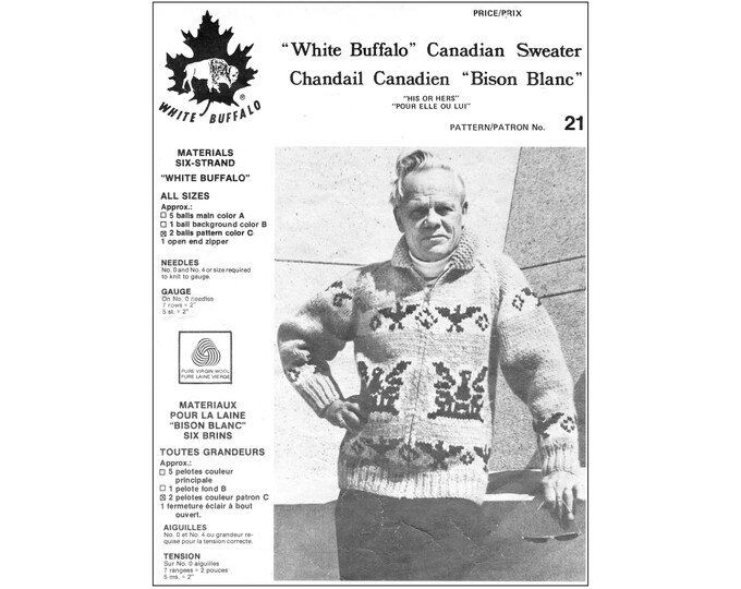 White Buffalo Pattern 16 Cowichan Salish Sweater Knit Cardigan Native ...