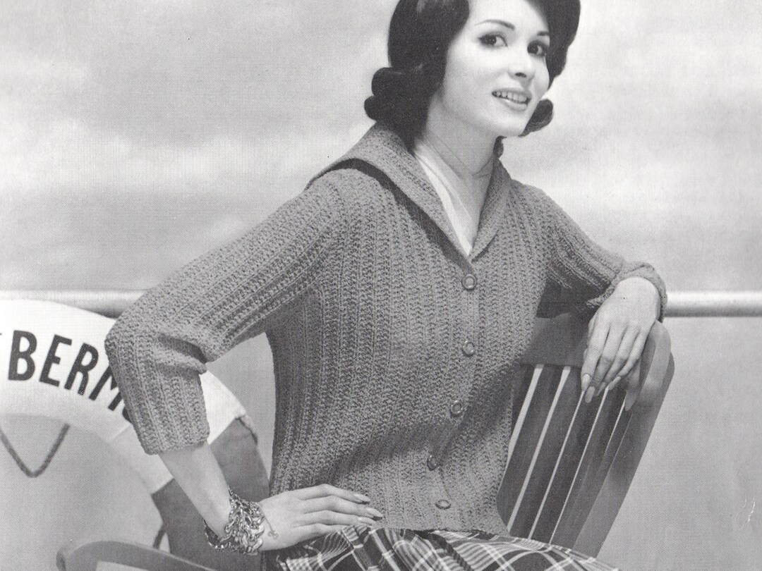 Vintage 1950s Knitting Pattern Ladies Cardigan Sweater Sailor Collar ...