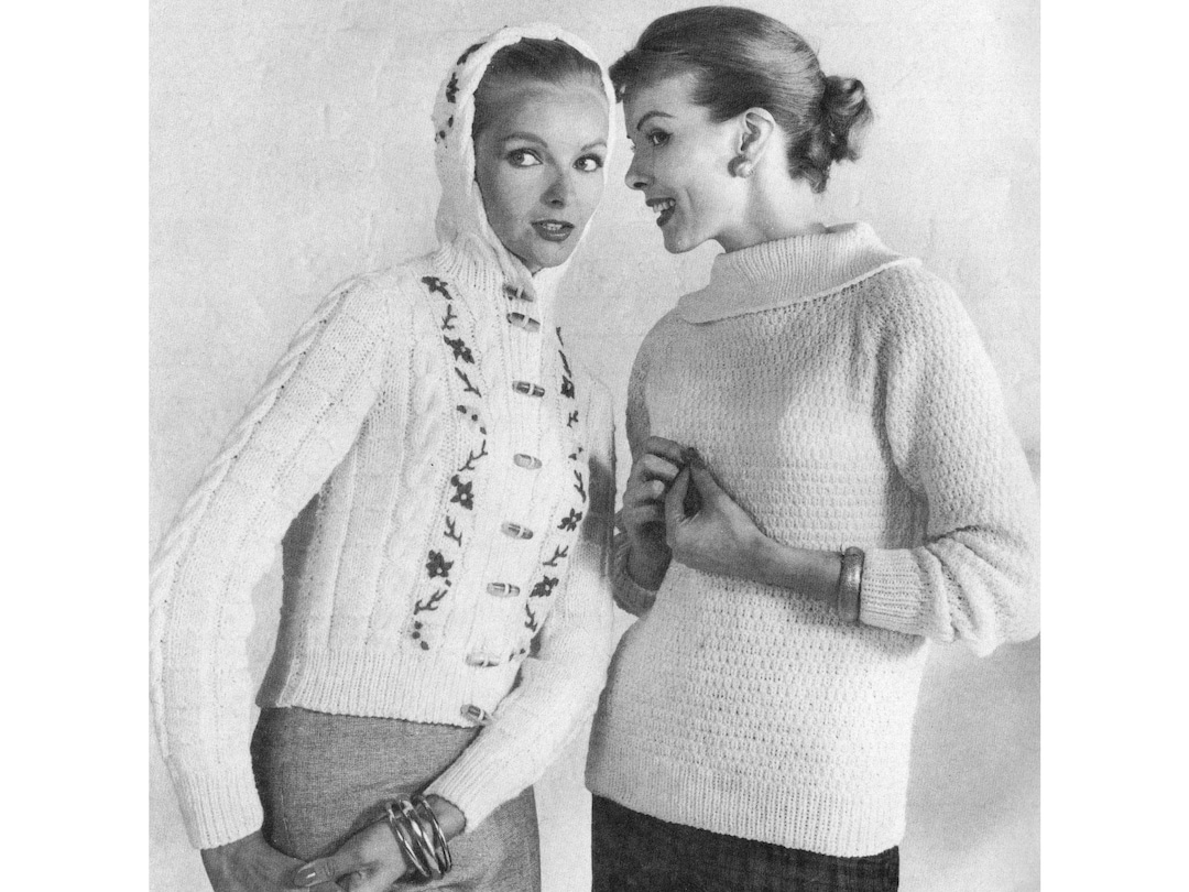 Casual 1950s Sweater Patterns Embroidered Tyrolean Sweater With Hood ...