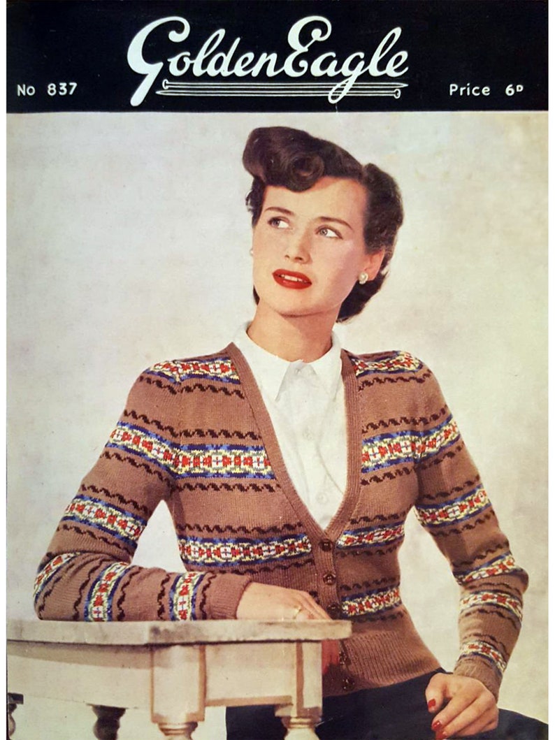 1940s Fair Isle Cardigan Knitting Pattern: Vintage Shetland Sweater ...