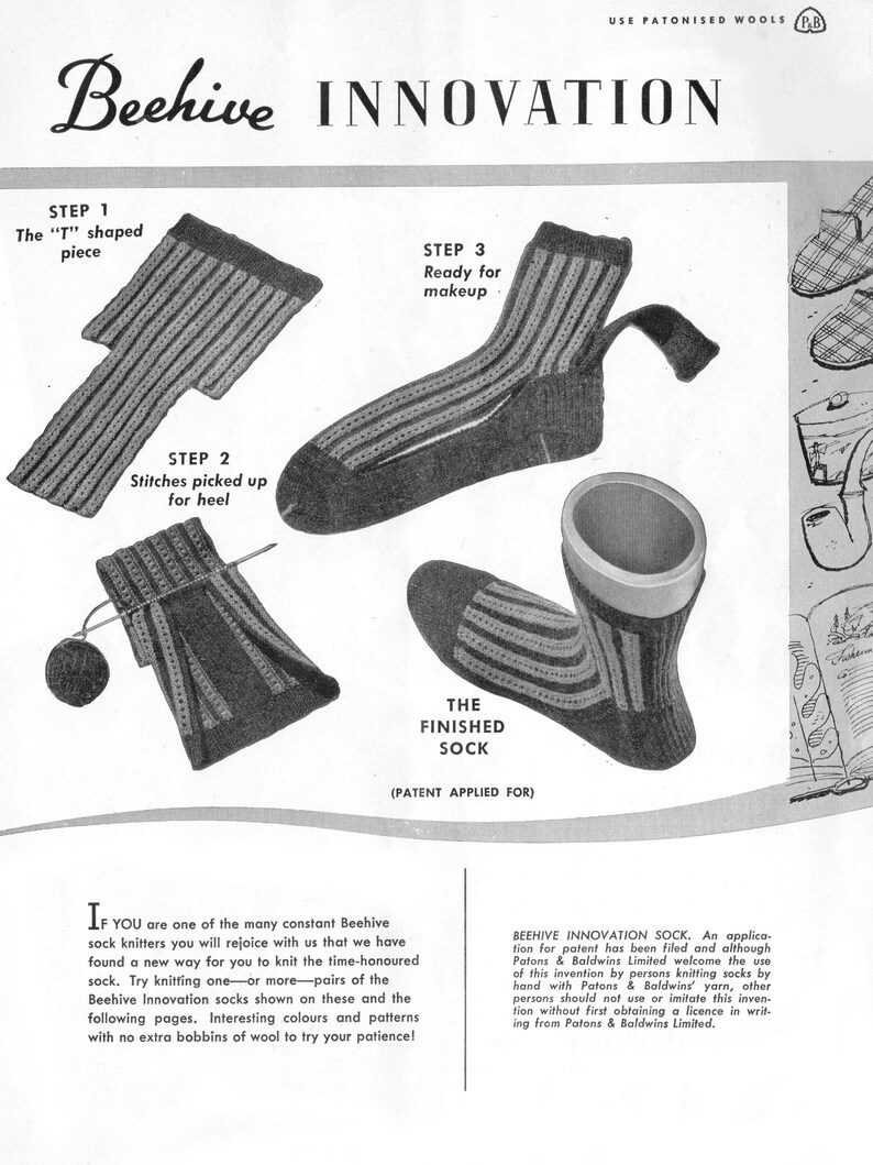 Vintage 1950s Knitting Pattern Book Men’s Socks by Beehive No. 62 Full ...