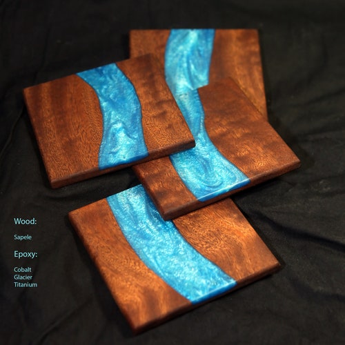 Handmade Hardwood & Epoxy River Coasters set of 4 - Etsy